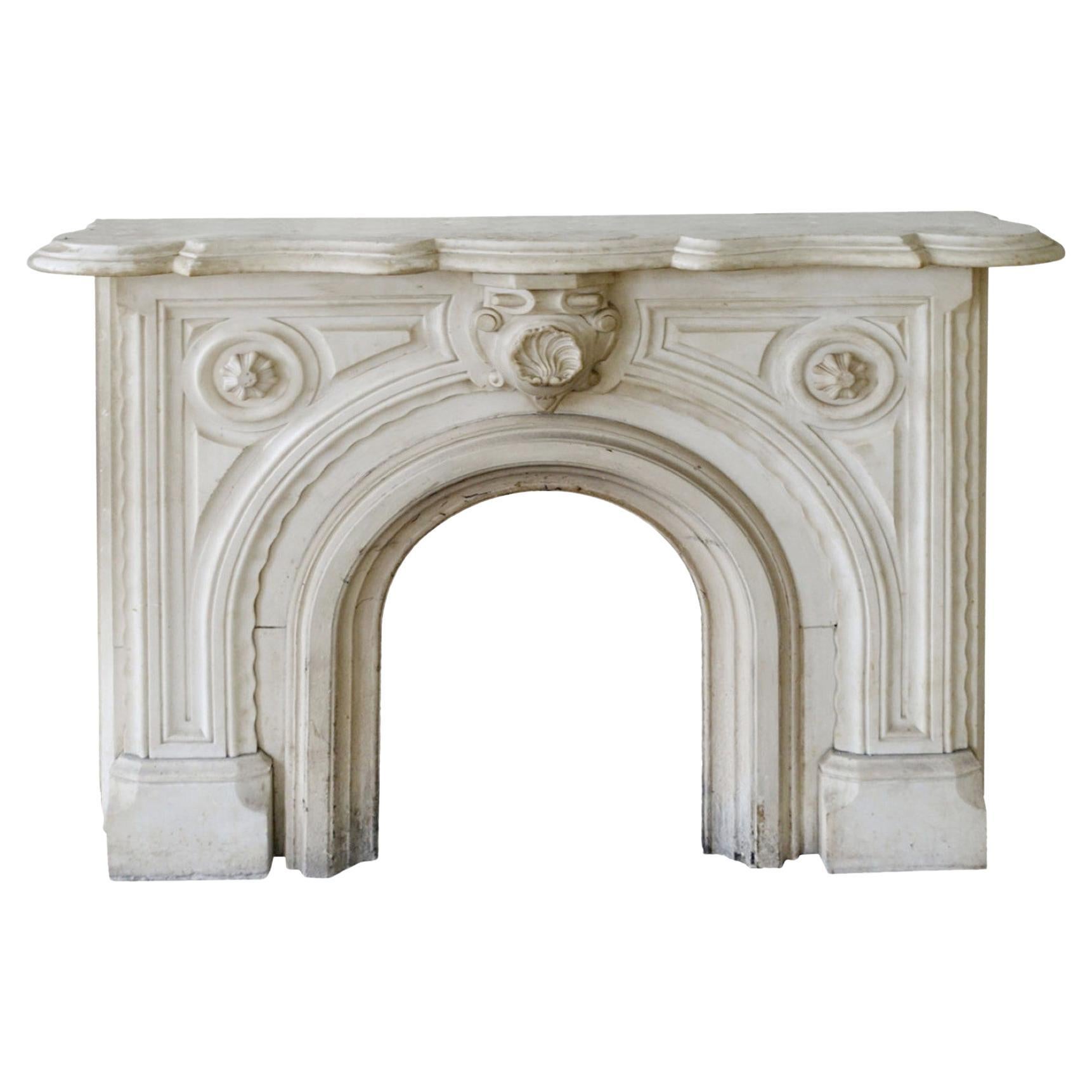 1890 Victorian Statuary White Marble Mantel Hand Carved with Seashell ...