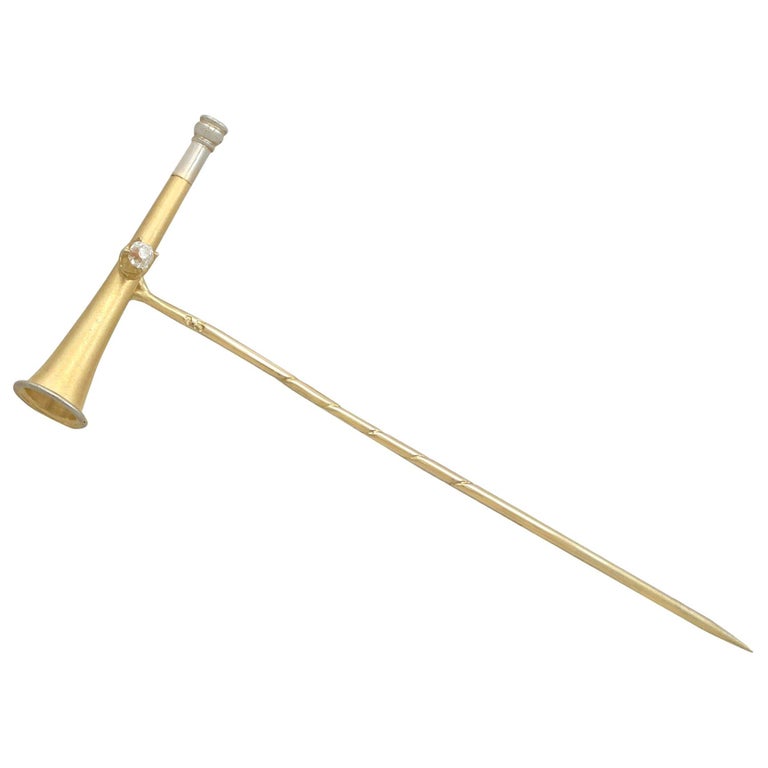 1890s Antique Diamond and Yellow Gold Hunting Pin Brooch For Sale at ...