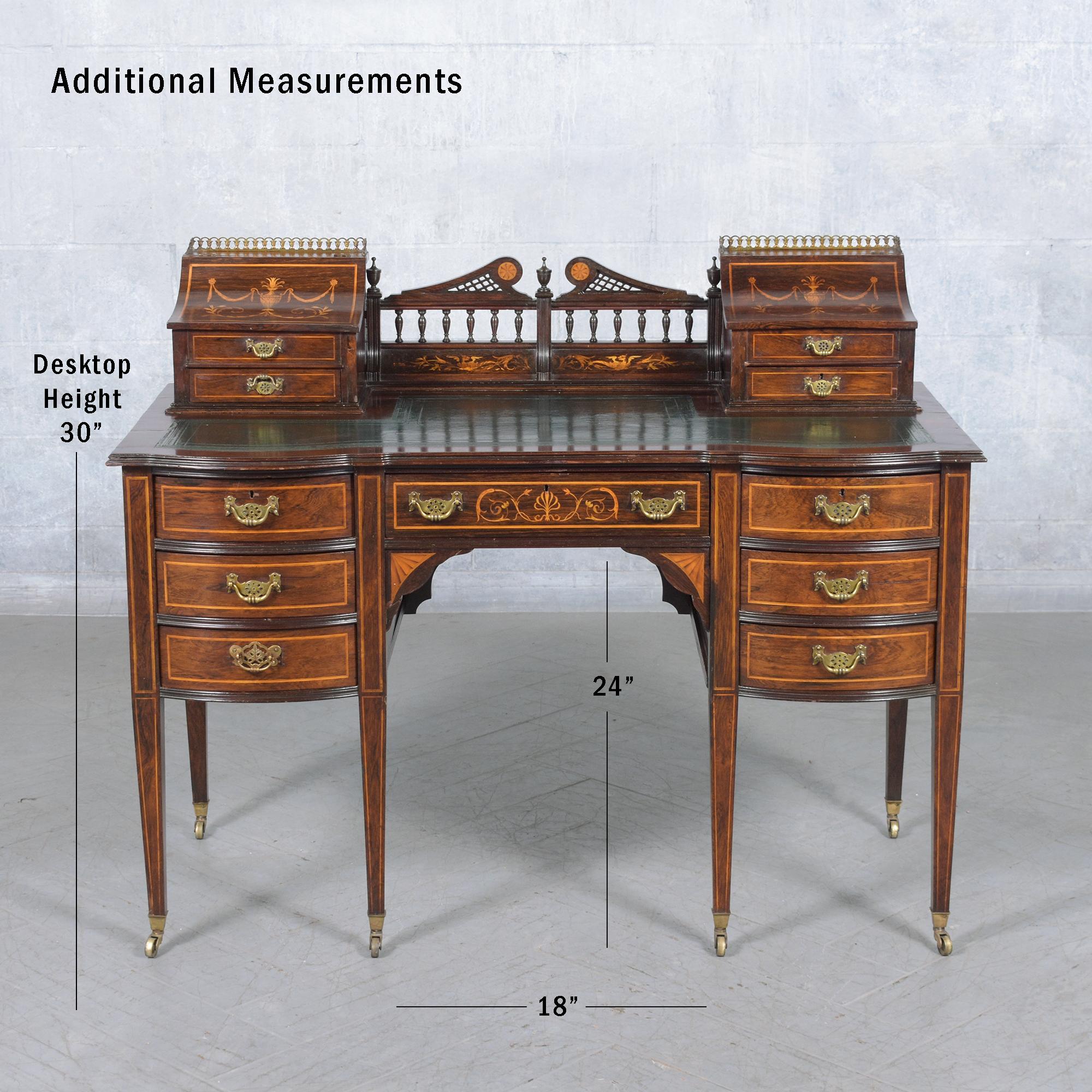 1890s Antique English Carlton Writing Desk with Mahogany and Inlay ...