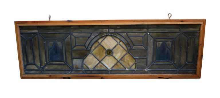 1890s Antique Stained Glass Window with a Center Jewel in New Frame For ...