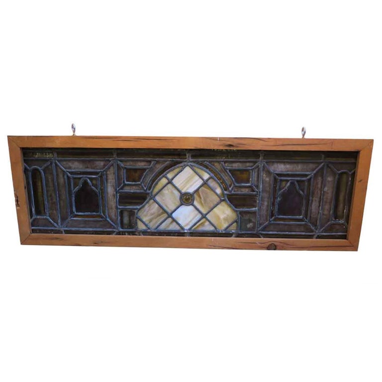1890s Antique Stained Glass Window with a Center Jewel in New Frame For ...