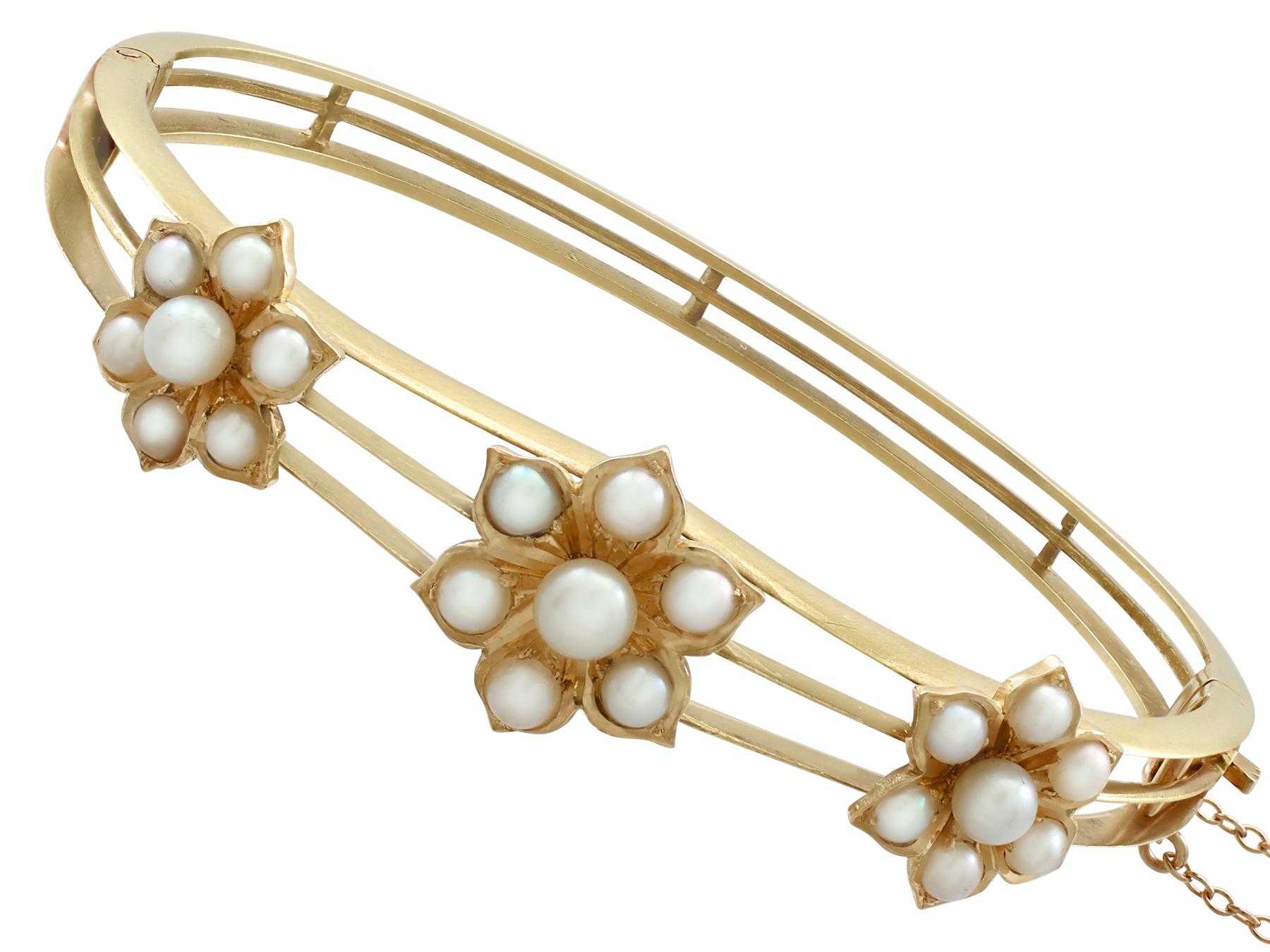 1890s Antique Victorian Pearl and Yellow Gold Bangle, Boxed at 1stDibs