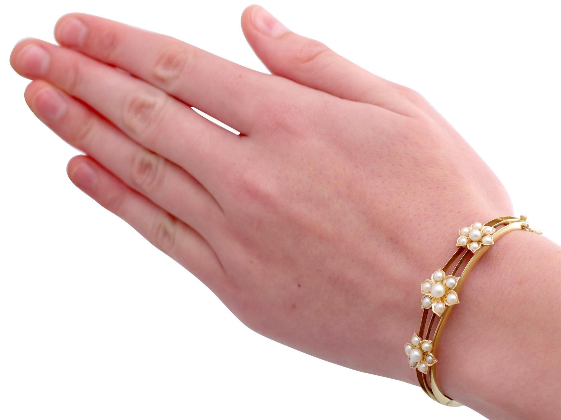 1890s Antique Victorian Pearl and Yellow Gold Bangle, Boxed at 1stDibs