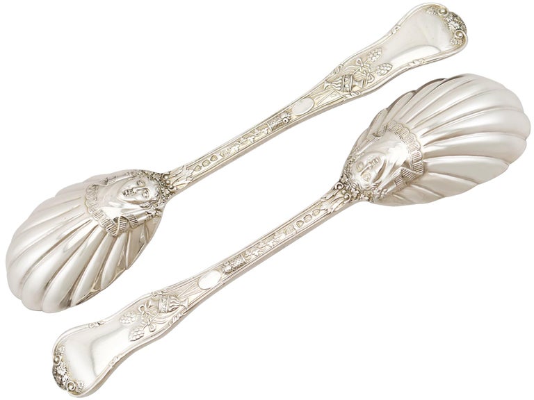 1890s Antique Victorian Sterling Silver Fruit Serving Spoons at 1stDibs