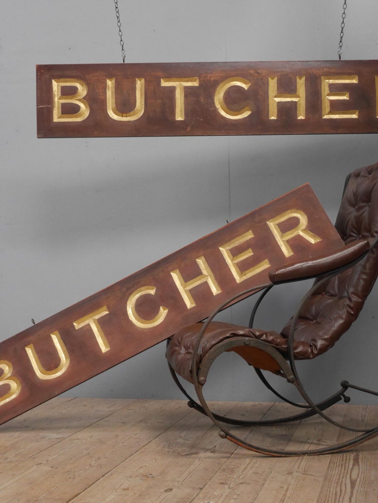 1890's Carved and Gilded Butcher's Trade Sign For Sale at 1stDibs