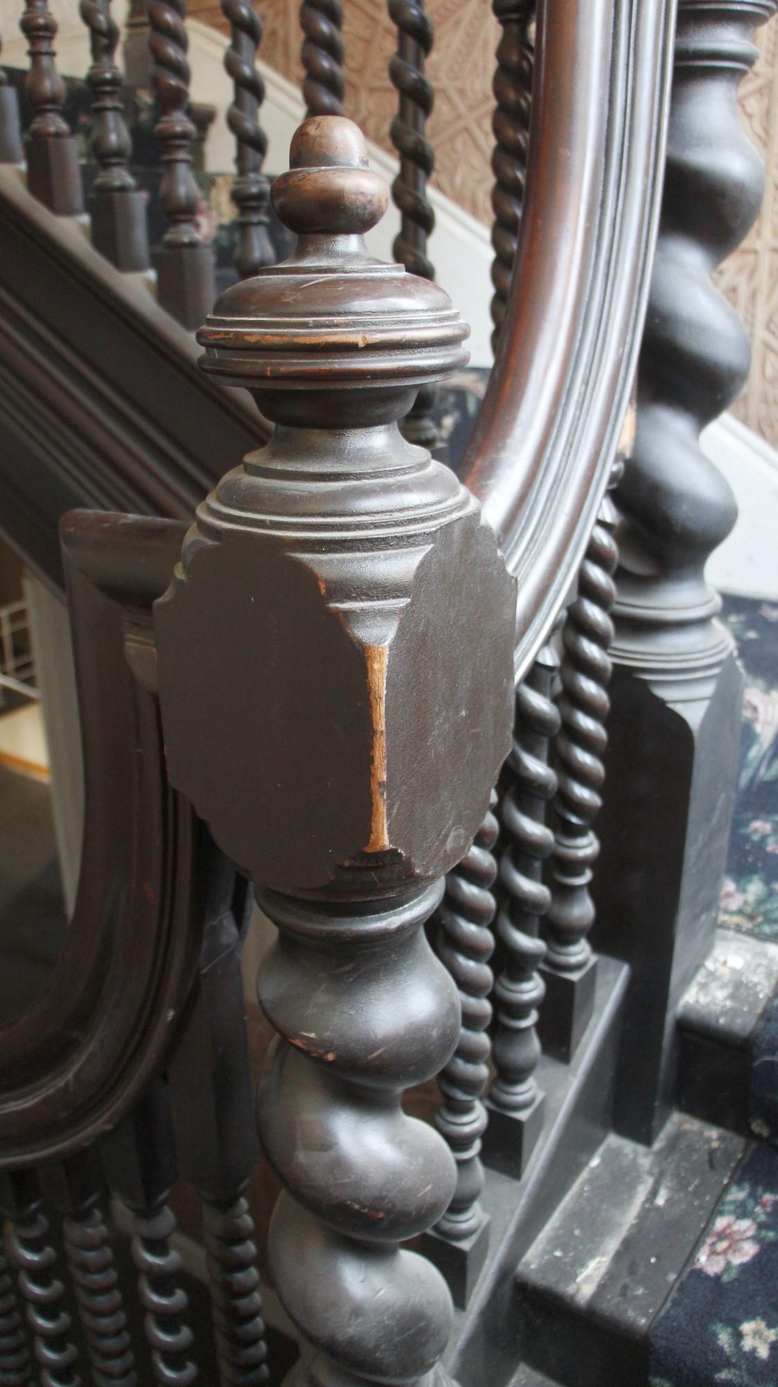 1890s Cherry Wood Staircase w/ Hand-Carved Barley Twist Spindles and ...