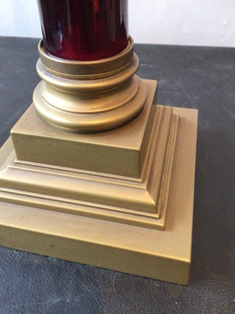 1890s Cranberry Glass and Bronze Column Lamp For Sale at 1stDibs