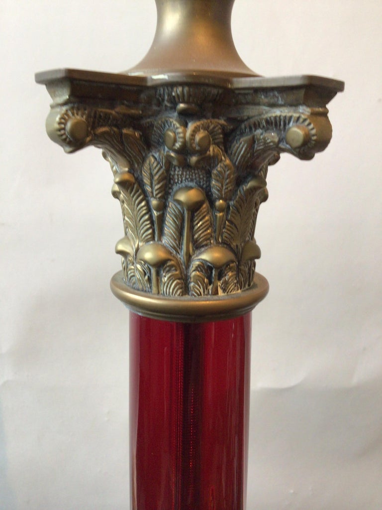 1890s Cranberry Glass and Bronze Column Lamp For Sale at 1stDibs