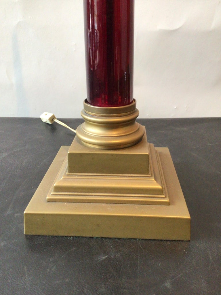 1890s Cranberry Glass and Bronze Column Lamp For Sale at 1stDibs