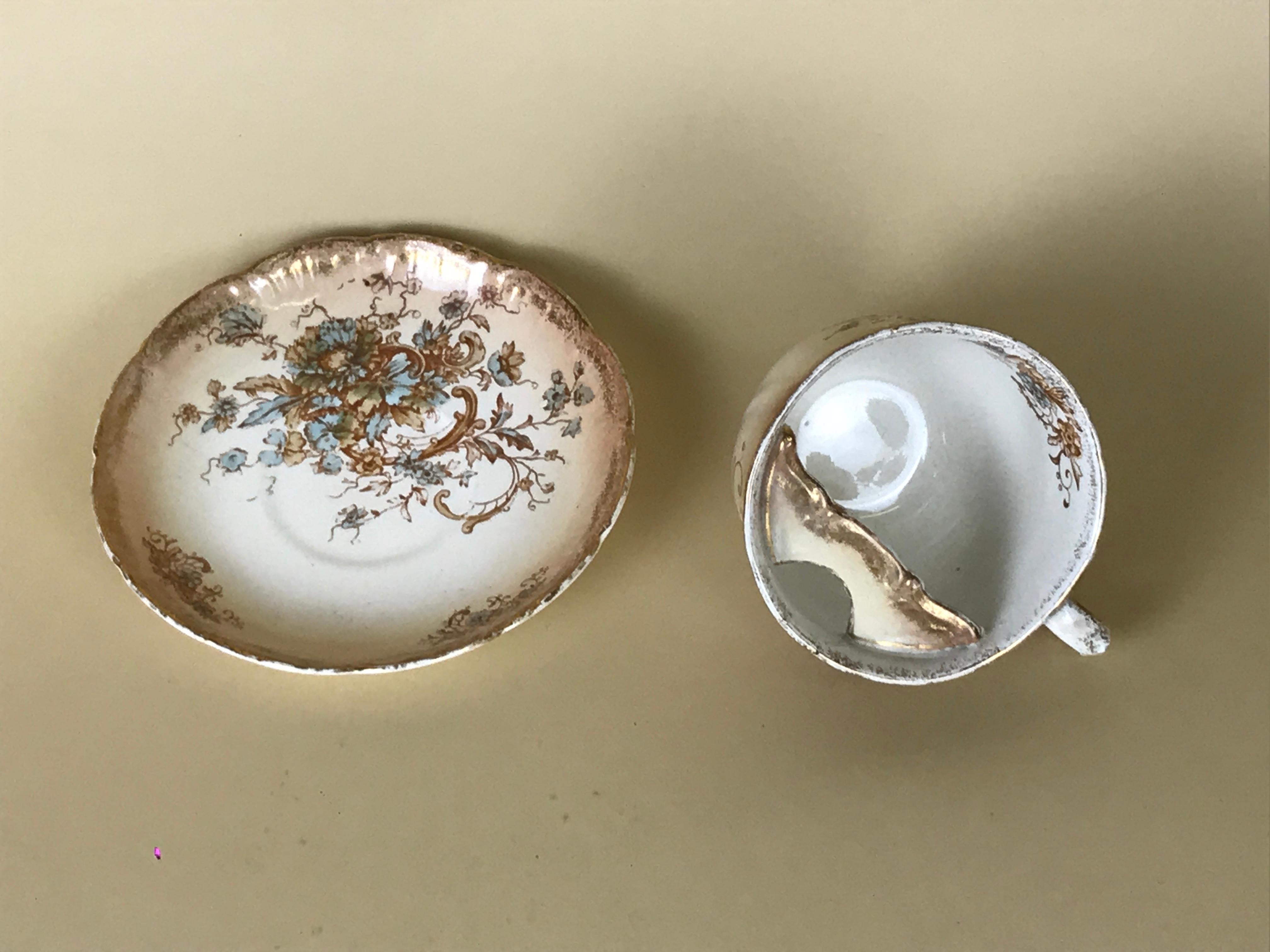 1890s English Earthenware Mustache Cup and Saucer S.F. and Co Sevres ...