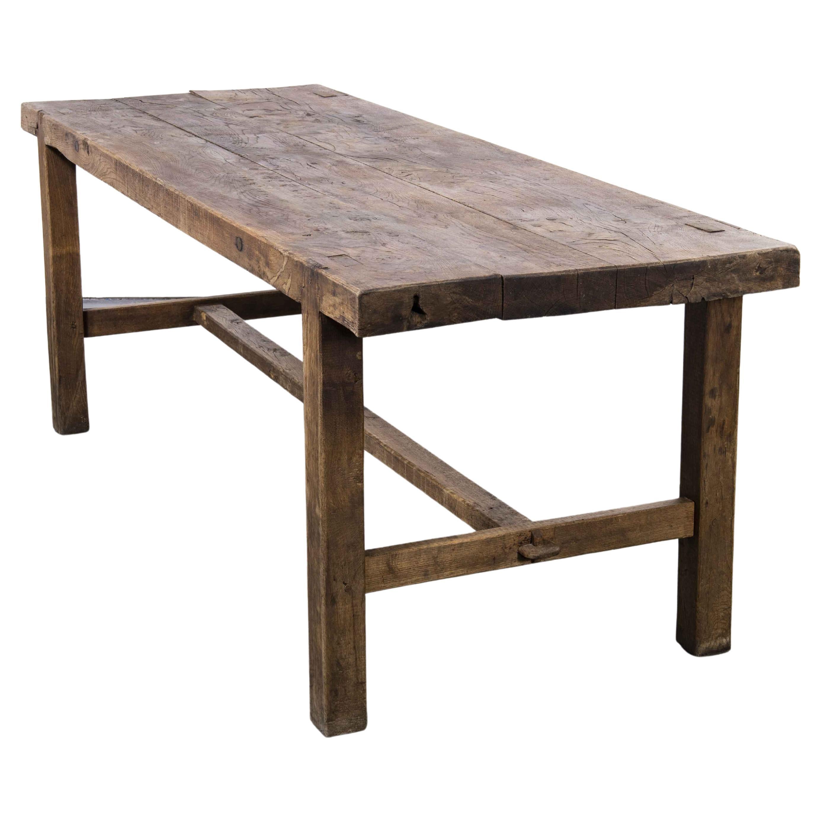 1890's Heavy French Oak Farmouse Rectangular Dining Table at 1stDibs