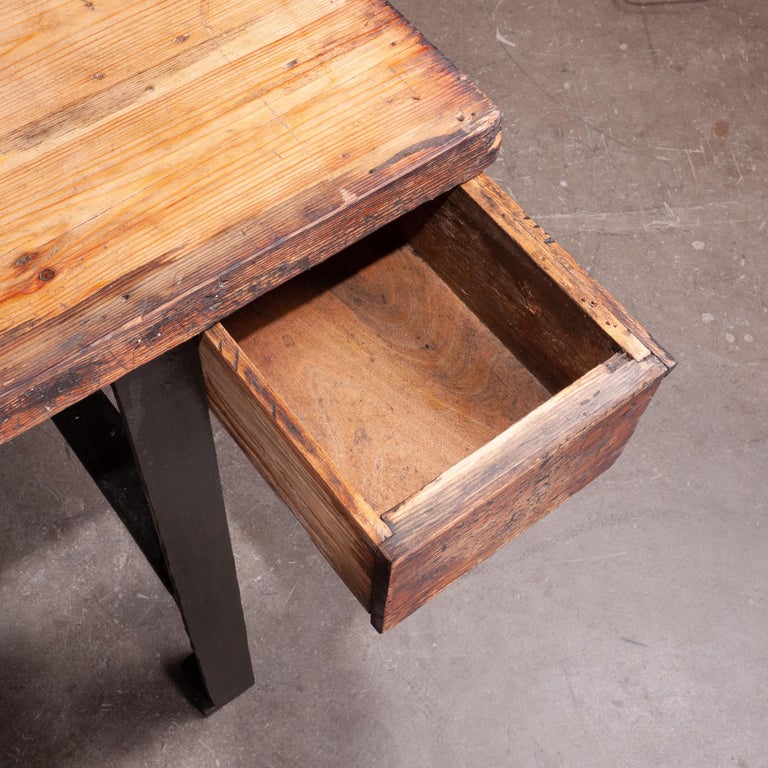 1890s Industrial Mill Work Bench/Console Table with Upstand at 1stDibs