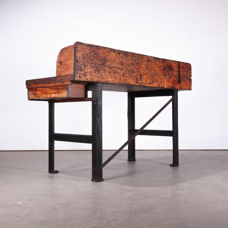 1890s Industrial Mill Work Bench/Console Table with Upstand at 1stDibs