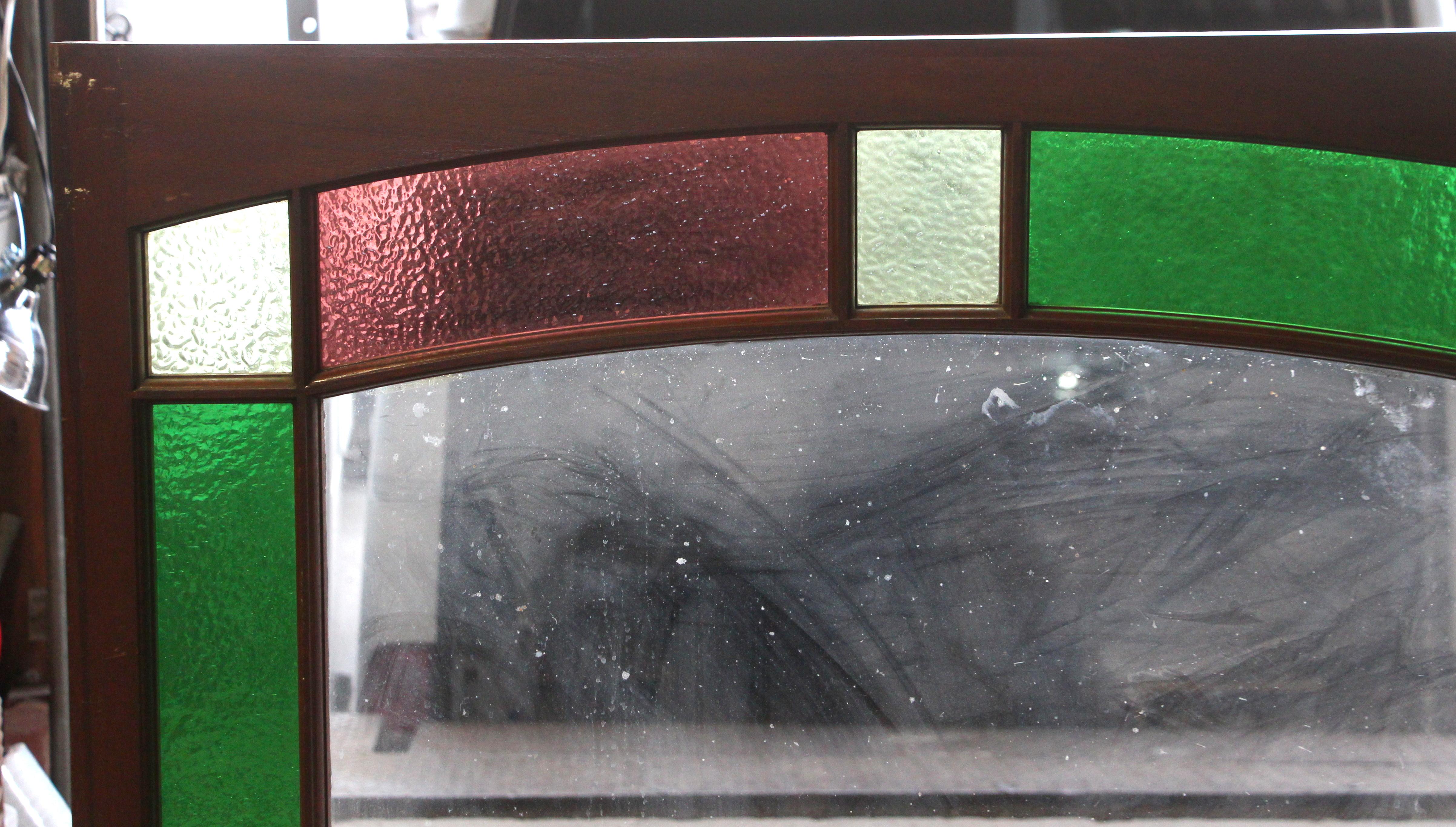 1890s Queen Anne Colorful Stained Glass Window with a Dark Wood Frame ...