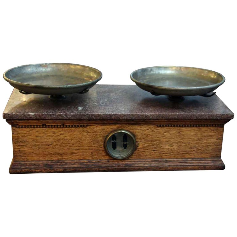 1890s Rare Marble Oak Scale with a Marble Top For Sale at 1stDibs