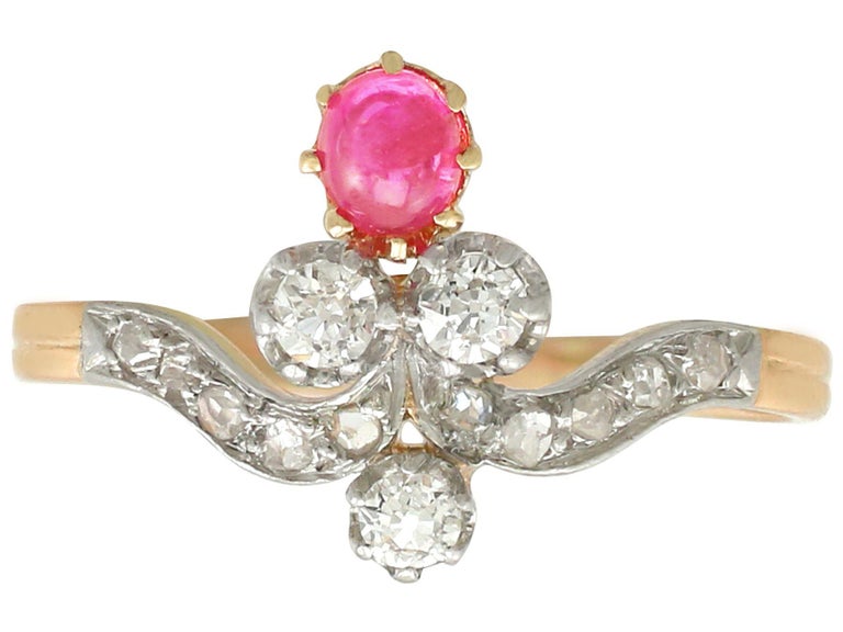 1890s, Ruby and Diamond Yellow Gold Cocktail Ring For Sale at 1stDibs