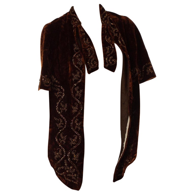 Victorian Cigar Brown Silk Velvet Hand Beaded 1880S Short Cape For Sale ...