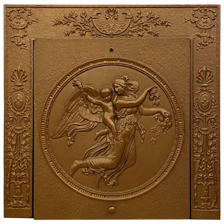 1890s Victorian Cast Iron Summer Fireplace Screen with Cherub Motif For ...