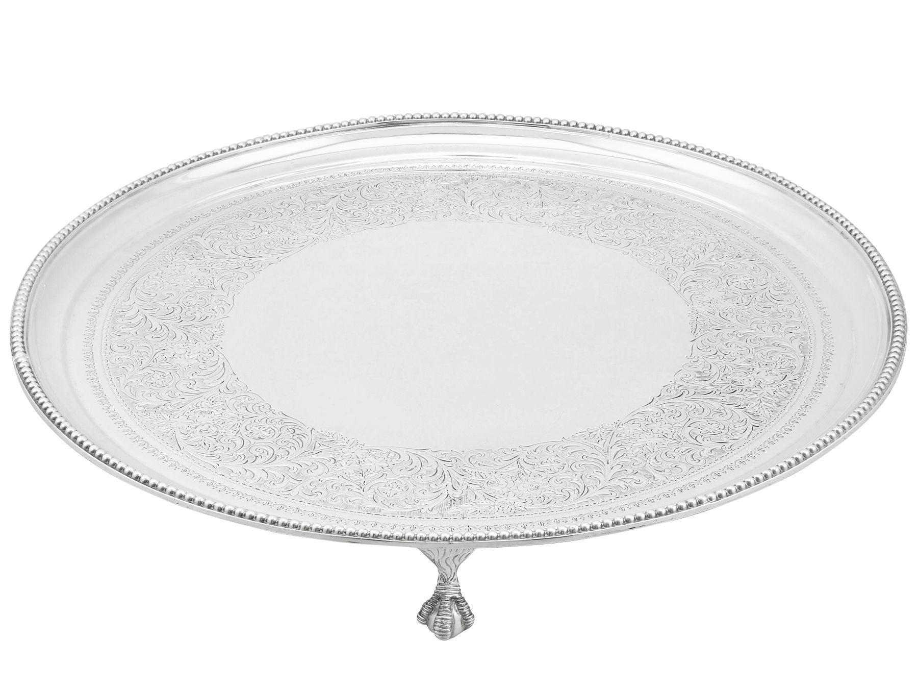 Antique 1890s Victorian Sterling Silver Salver For Sale at 1stDibs