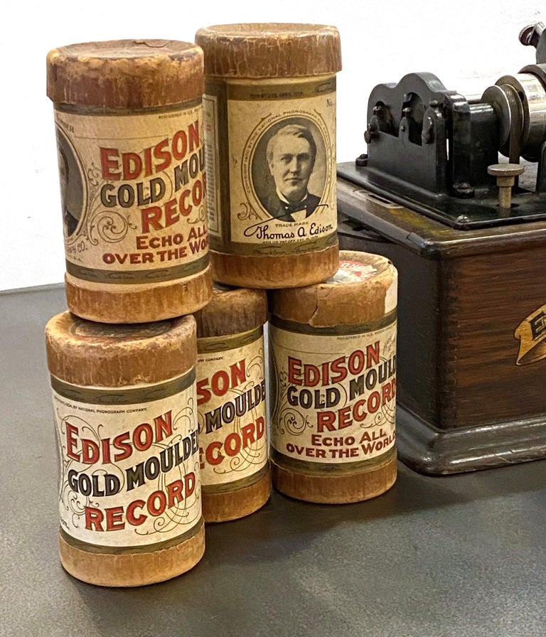 1892 Antique Edison Phonograph with Five Cylinder Records, Refurbished ...