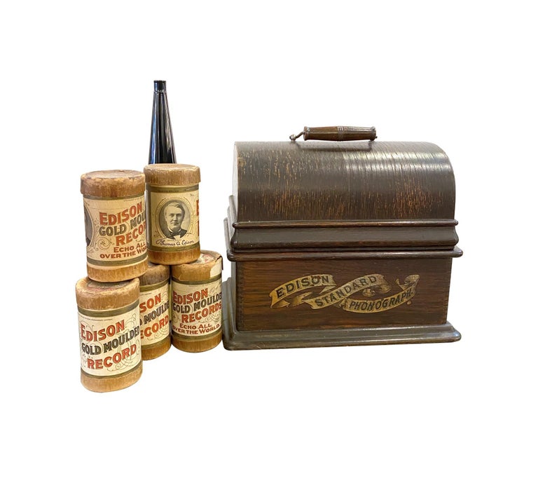1892 Antique Edison Phonograph with Five Cylinder Records, Refurbished ...