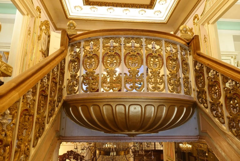 1892 Grand Prospect Hall Cast Iron Ornate Newel Post Swags For Sale at ...