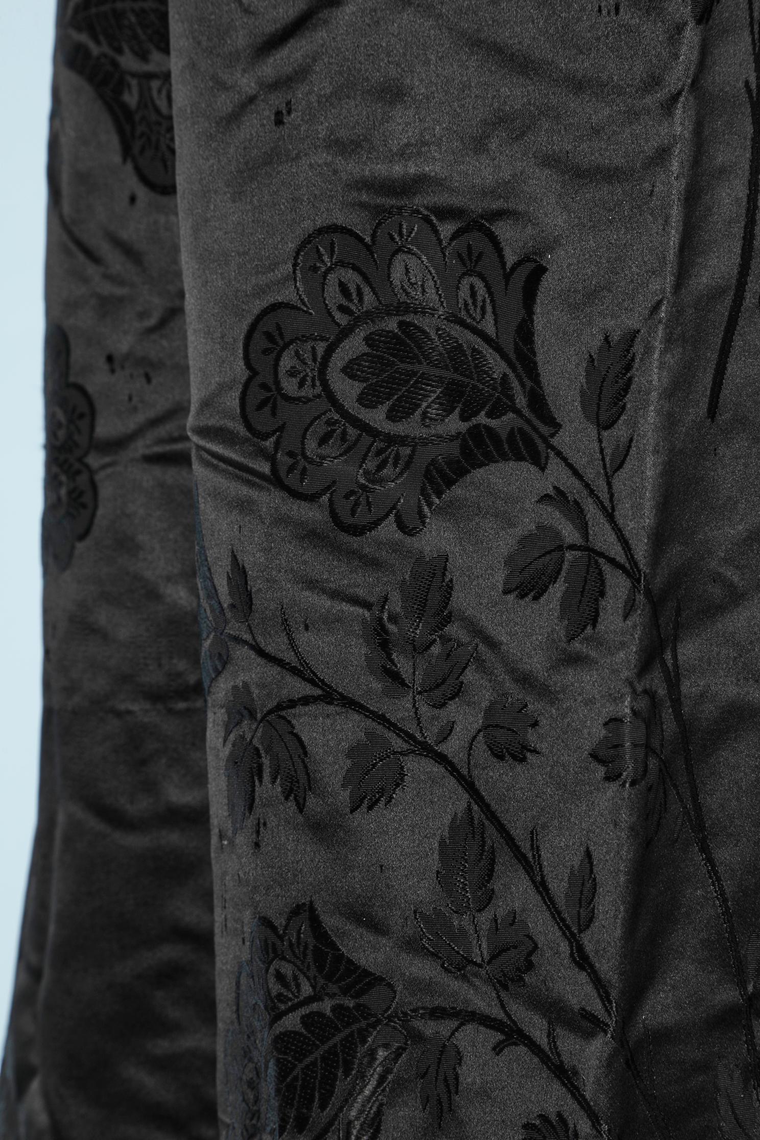 1898 Black damask silk dress with ruban ruffles around neck and bottom ...