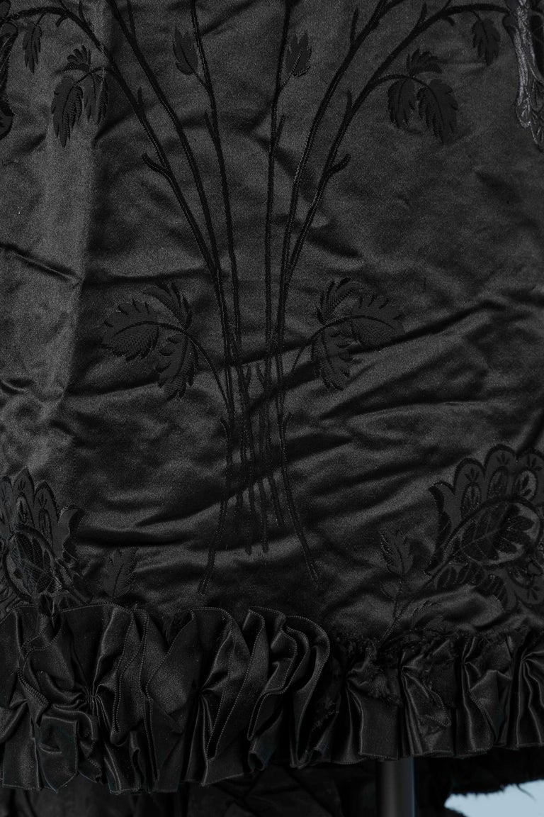 1898 Black damask silk dress with ruban ruffles around neck and bottom ...