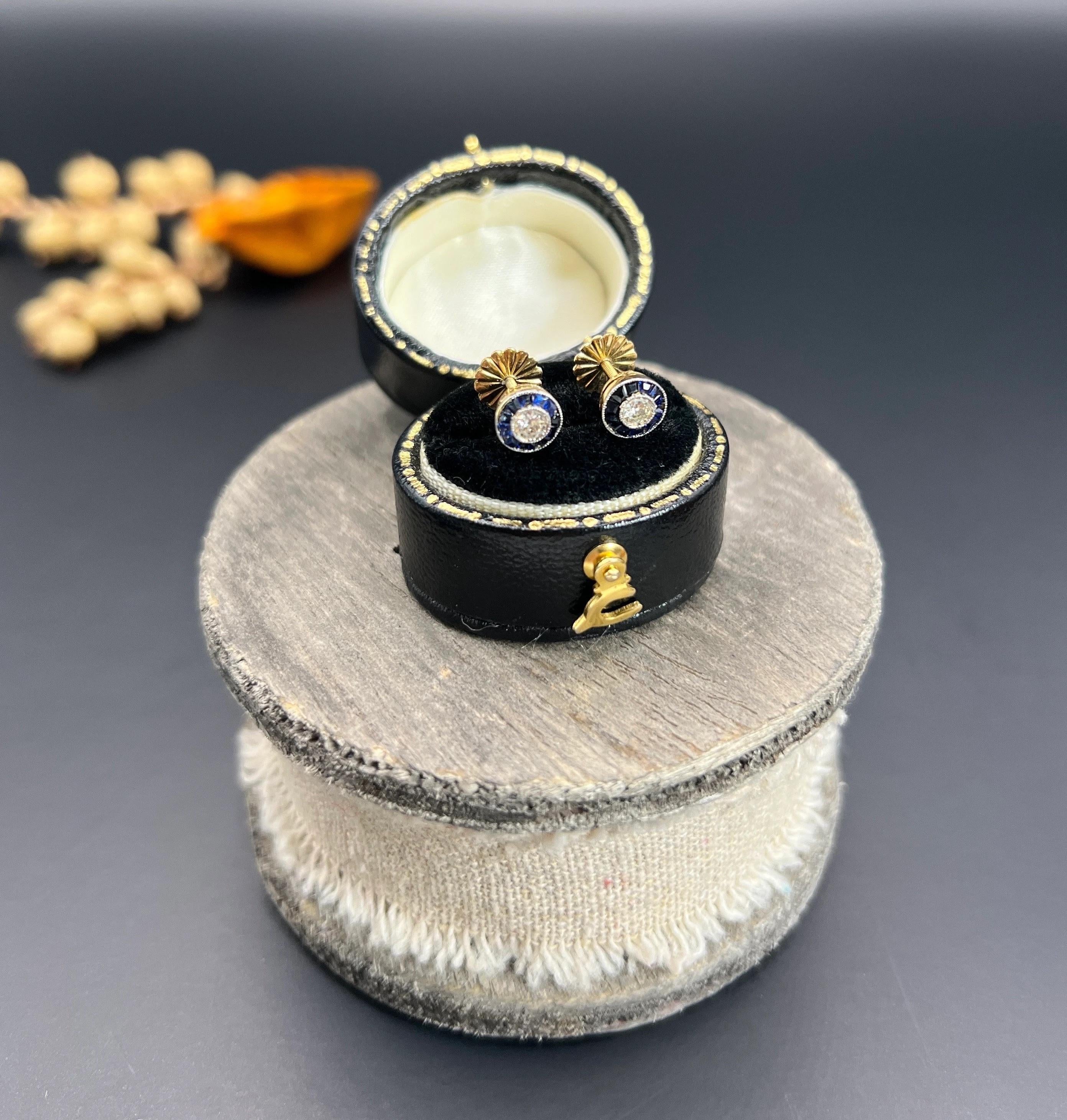 18ct Gold and Platinum 1920s Art Deco Sapphire Diamond Target Screw ...