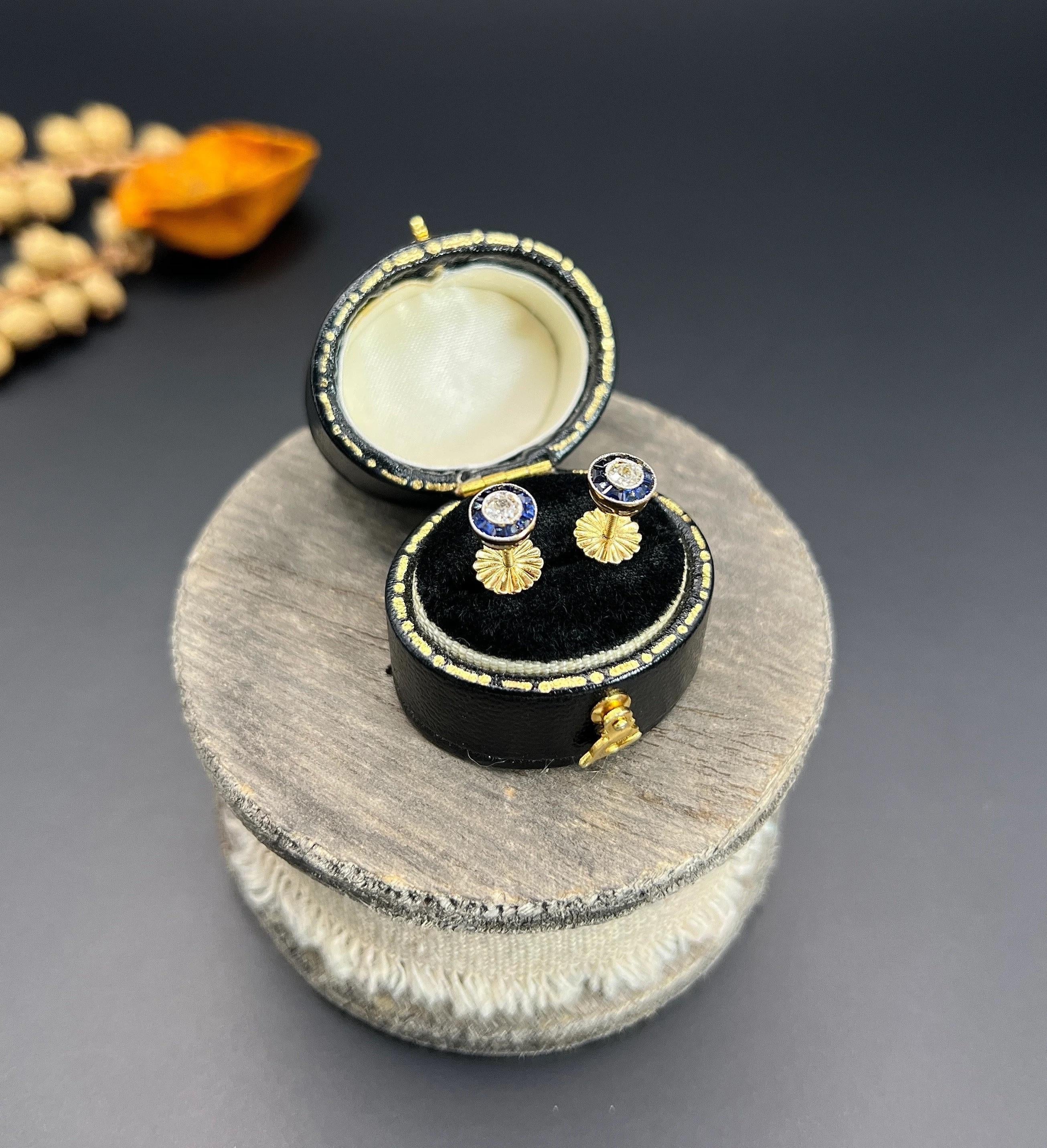 18ct Gold and Platinum 1920s Art Deco Sapphire Diamond Target Screw ...