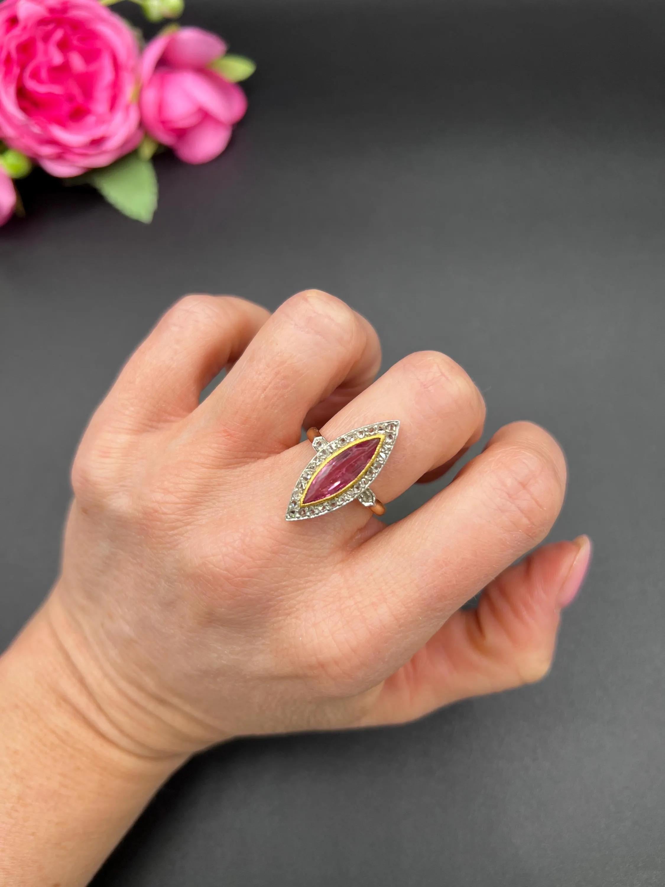 18ct Gold and Platinum, Edwardian Pink Tourmaline and Diamond Marquise ...