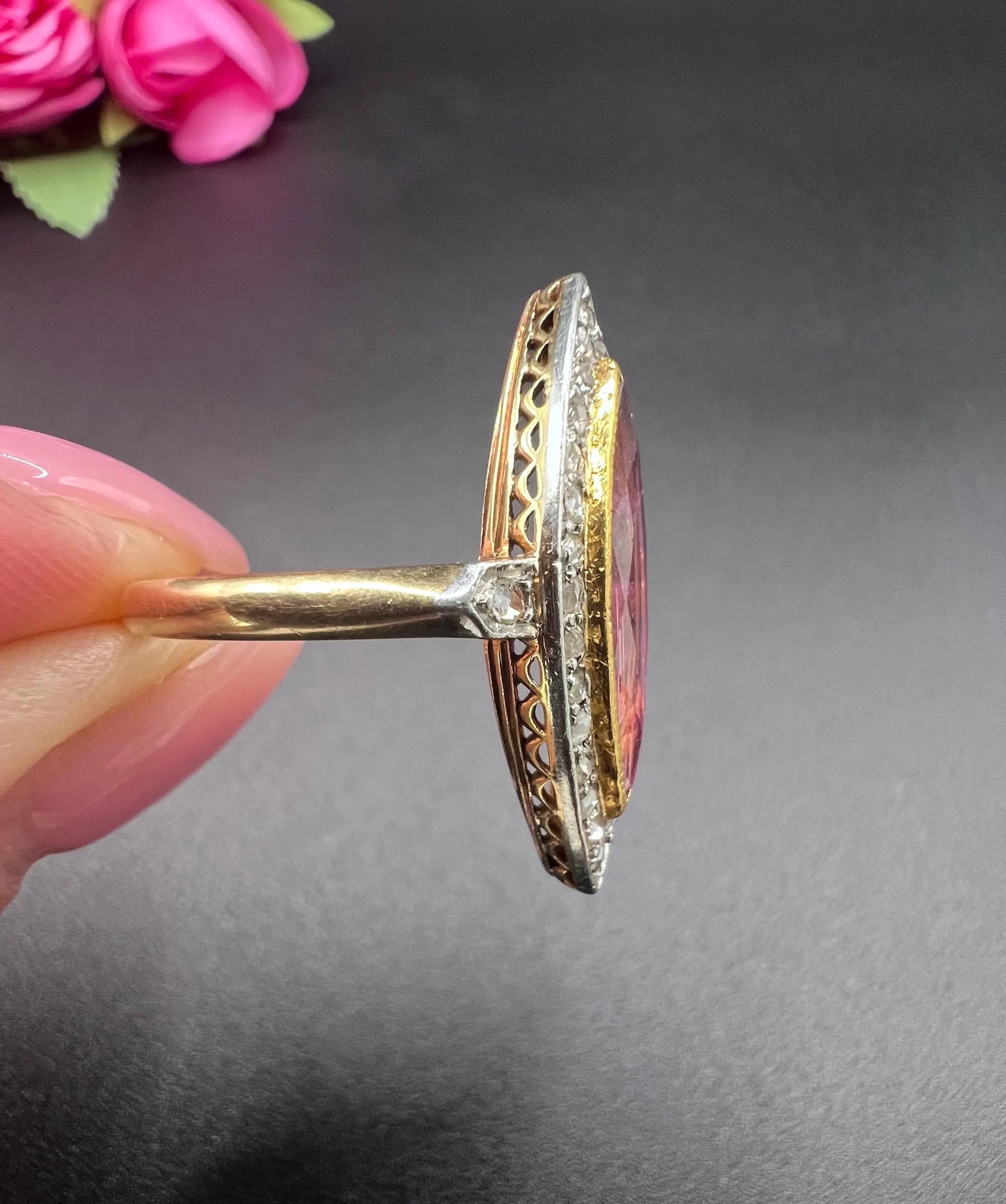 18ct Gold and Platinum, Edwardian Pink Tourmaline and Diamond Marquise ...