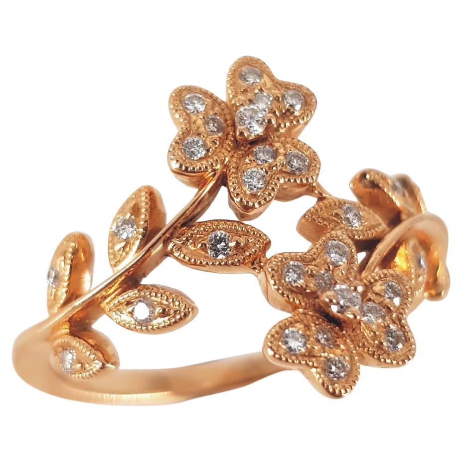Diamond Gold Rose Flower Ring For Sale at 1stDibs | rose gold flower ring, diamond rose flower