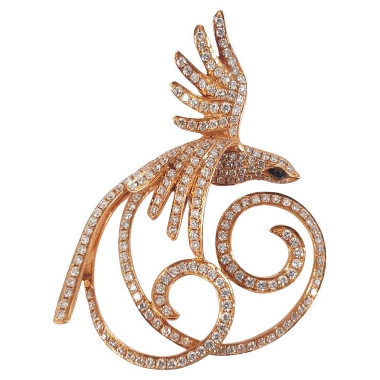 18ct Rose Gold Diamond Phoenix Pendant For Sale at 1stDibs