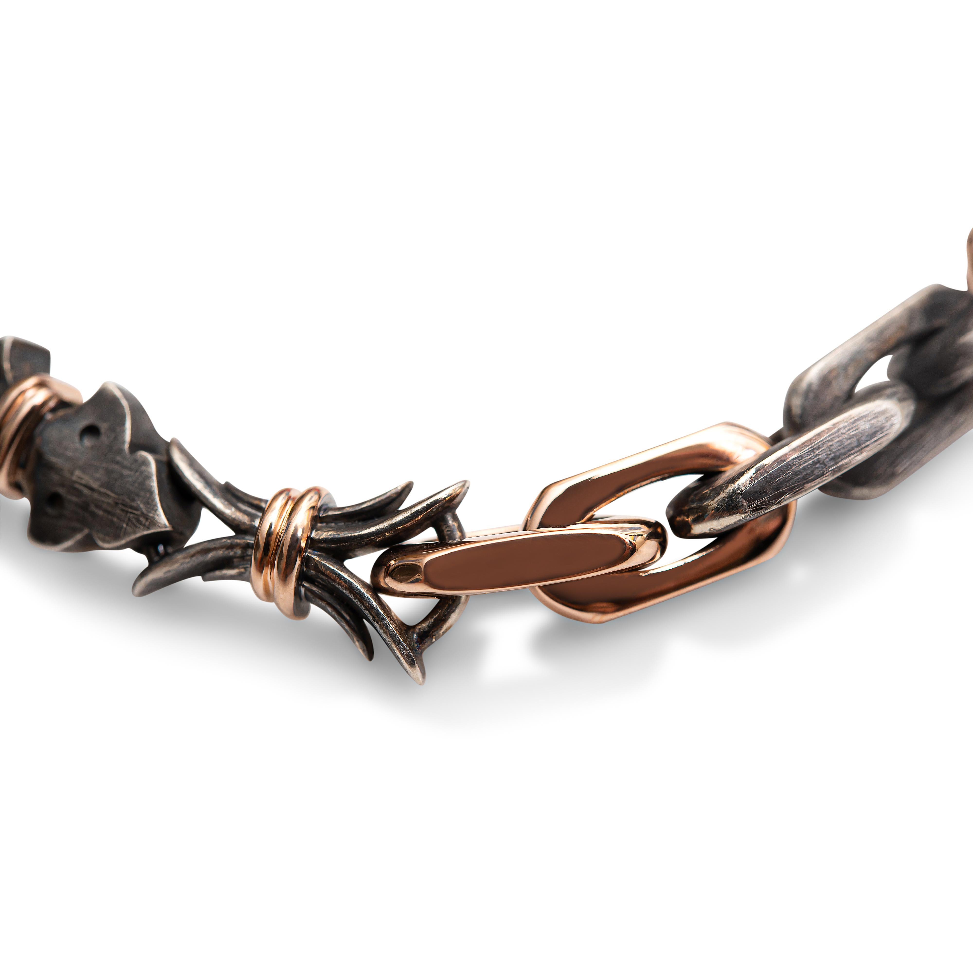 18ct Rose Gold and Oxidized Silver Filigree Link Bracelet For Sale at ...