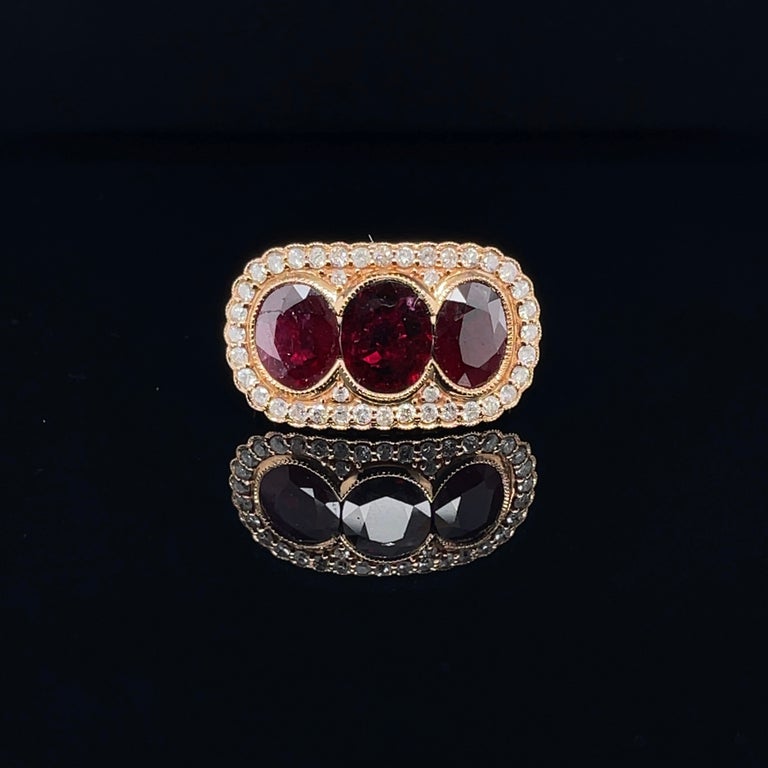 Customizable 18ct Rose Gold Trilogy Ruby and Diamond Ring For Sale at ...