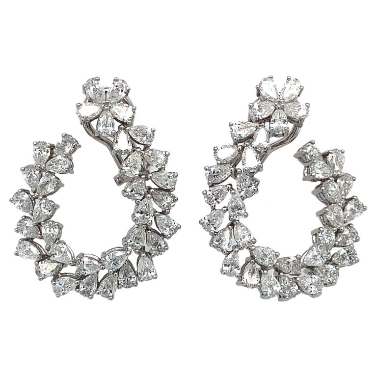 18ct White Gold and Diamond Omega Clip Looped Earrings For Sale at 1stDibs