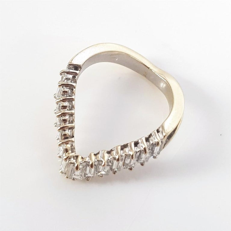 18ct White Gold Baguette Cut Diamond Wish Bone Ring For Sale at 1stDibs