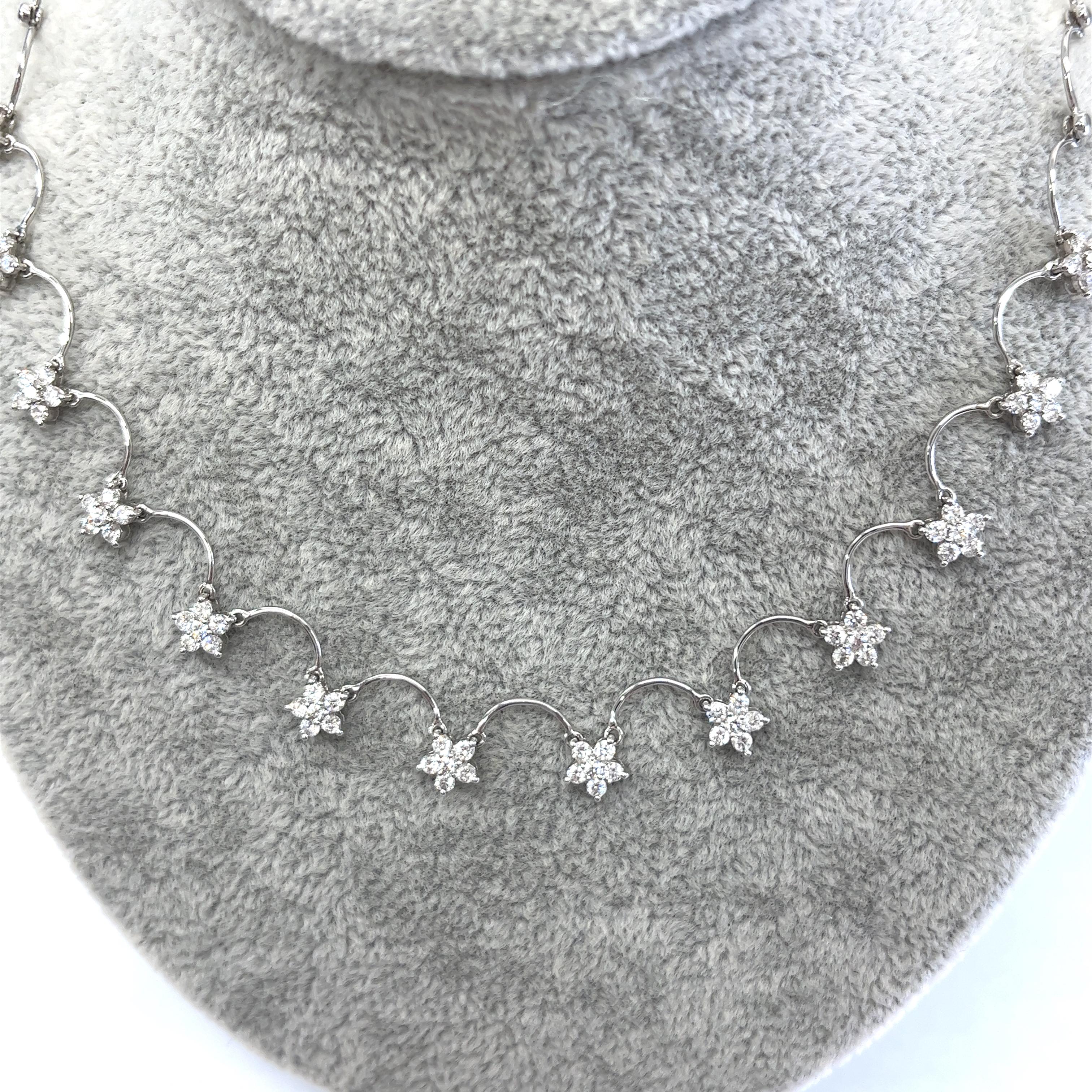 18ct White Gold Diamond Cluster Necklace, Set With 2.0ct Round Diamonds ...