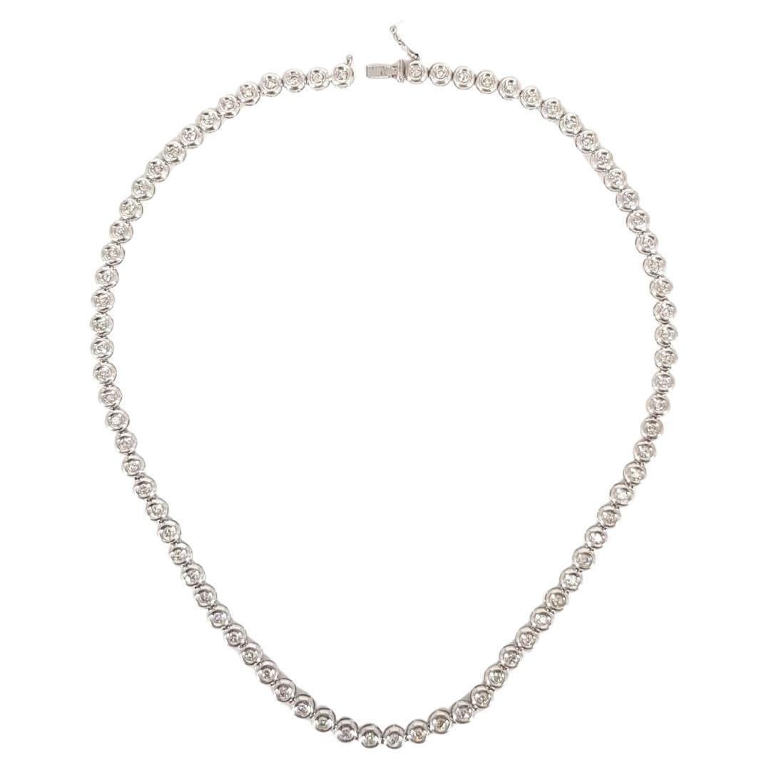 10 Carat Round Diamond Tennis Necklace in White Gold For Sale at ...