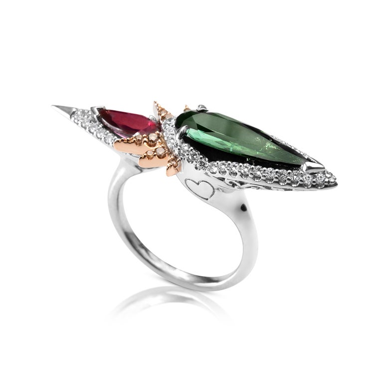 18ct White and Rose Gold Tourmaline and Diamond Cocktail Ring For Sale ...