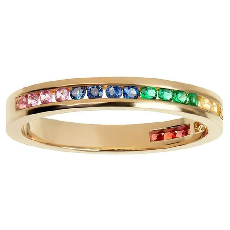 18ct Yellow Gold, Colored Sapphire and Emerald 'Rainbow' Eternity Ring ...