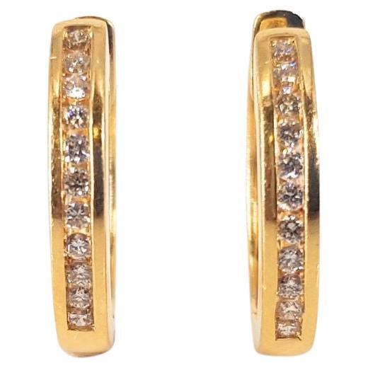 18ct yellow gold and pave diamond hoop earrings 0.32ct For Sale at 1stDibs