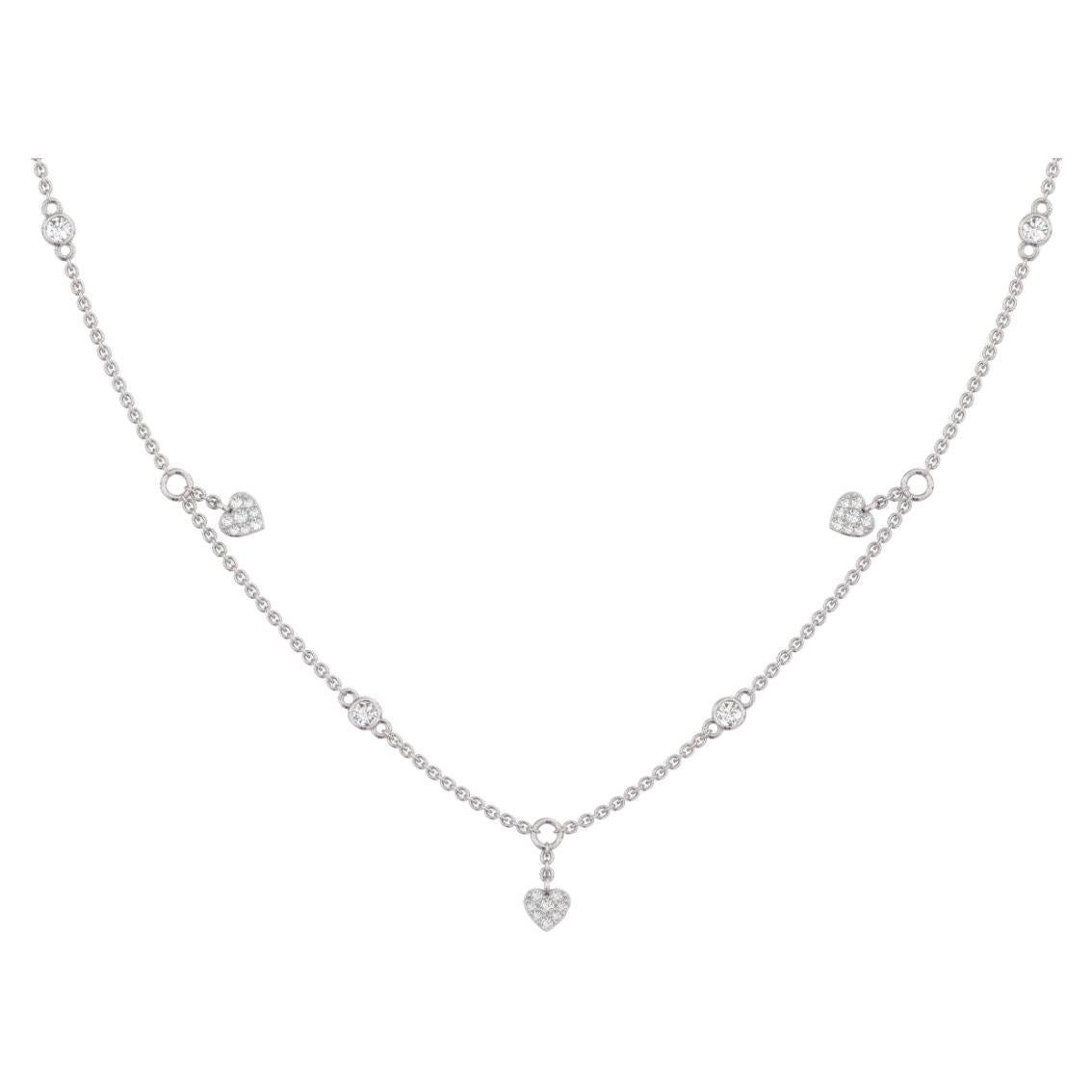 18ct Yellow Gold Diamond Necklace 1ct Heart Charm Station By The Yard ...