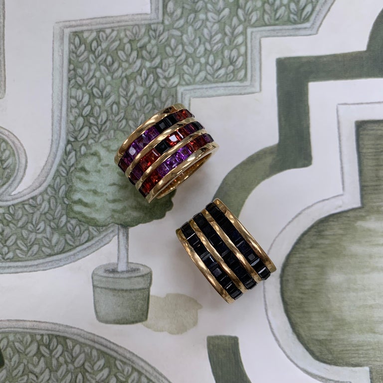 18ct Yellow Gold, Garnet, Amethyst and Black Sapphire Channel-Set ...