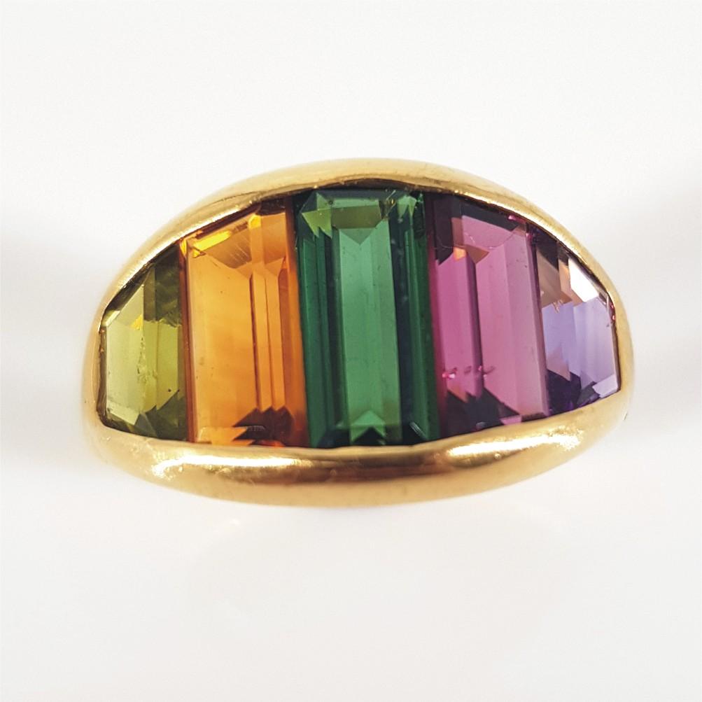 18ct Yellow Gold Multi Coloured Ring For Sale at 1stDibs