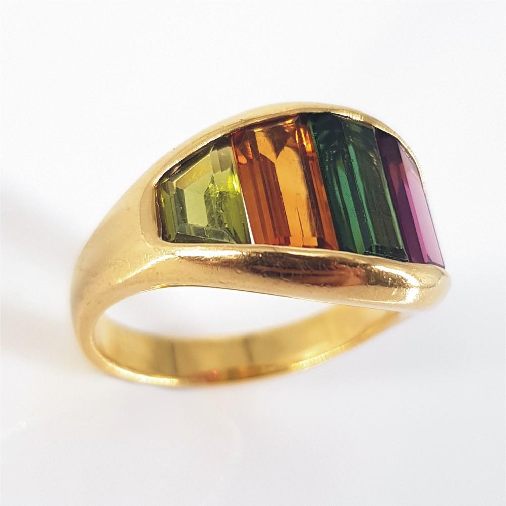 18ct Yellow Gold Multi Coloured Ring For Sale at 1stDibs
