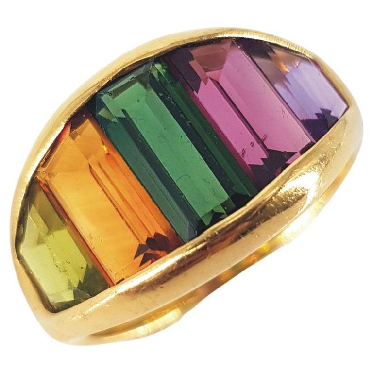 18ct Yellow Gold Multi Coloured Ring For Sale at 1stDibs