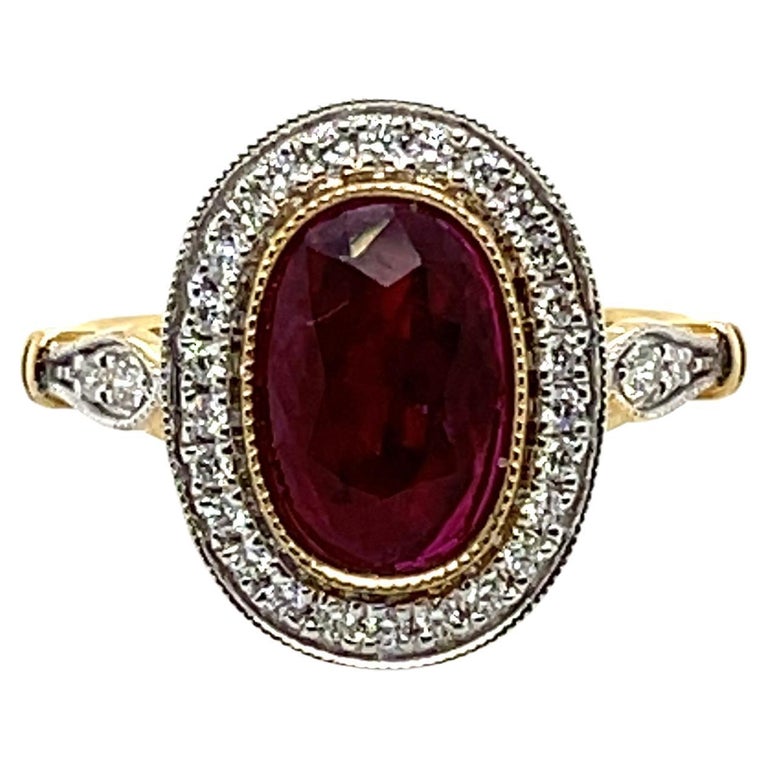 18ct Yellow Gold Oval Shaped No Heat Ruby and Diamonds Ring For Sale at ...