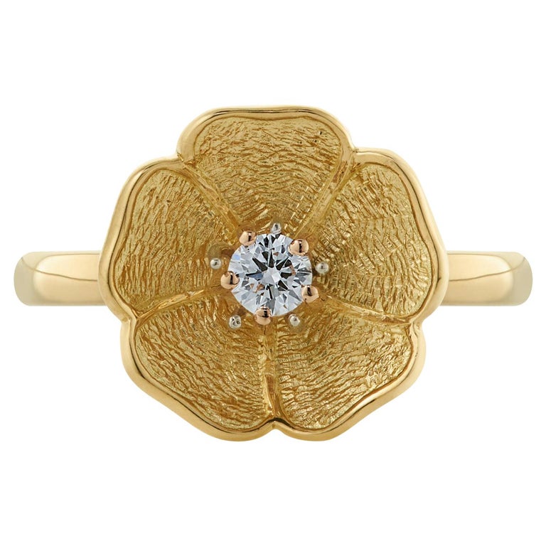 18ct Yellow Gold Rose Ring with Central .10 Carat Diamond For Sale at ...